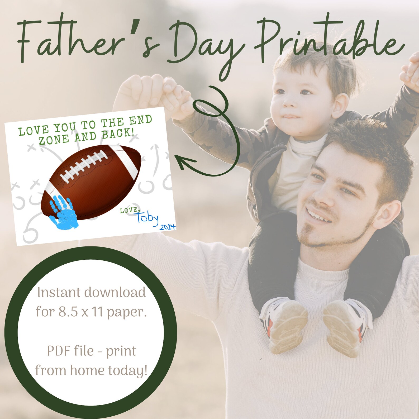 Hand Print Father's Day Football Card Handprint Printable Teacher ...