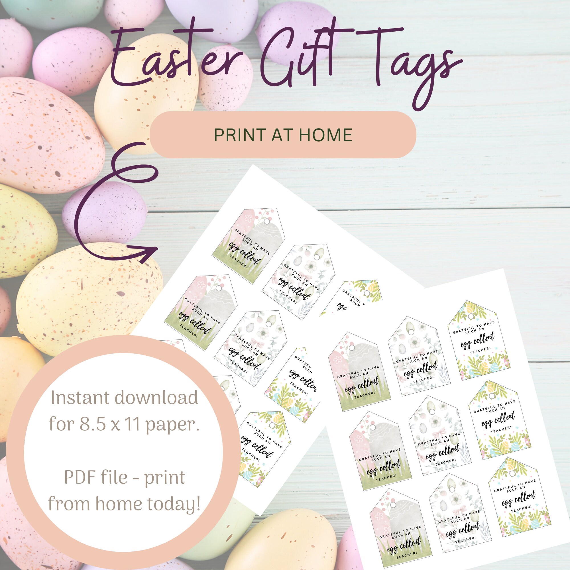 Teacher Easter Egg Printable Gift Tag Set of 3 Different Designs ...