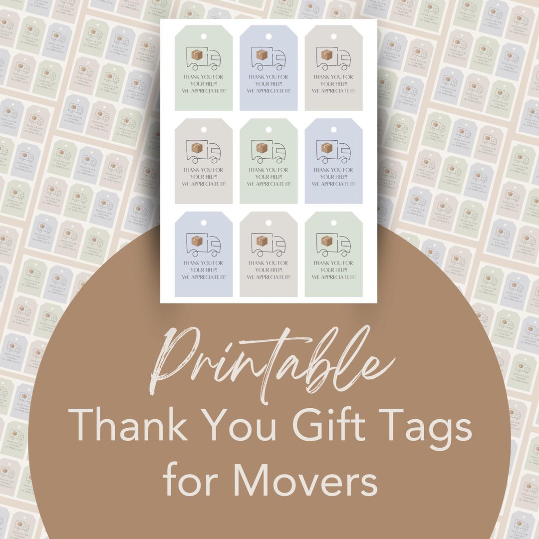 Moving Helper Thank You Tags – Printable Gift Tags (digital Download ...