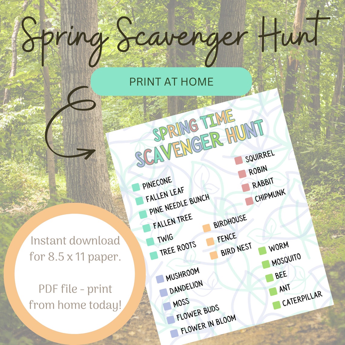 Printable Spring Scavenger Hunt, Nature and Park Activity for Kids ...