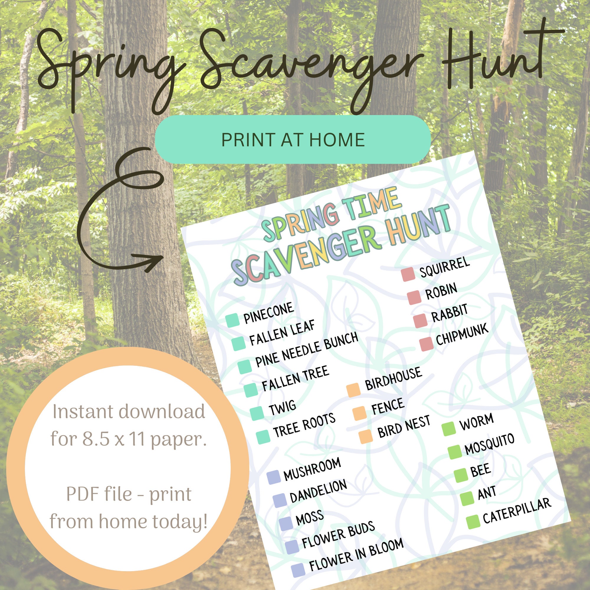 Printable Spring Scavenger Hunt, Nature and Park Activity for Kids ...