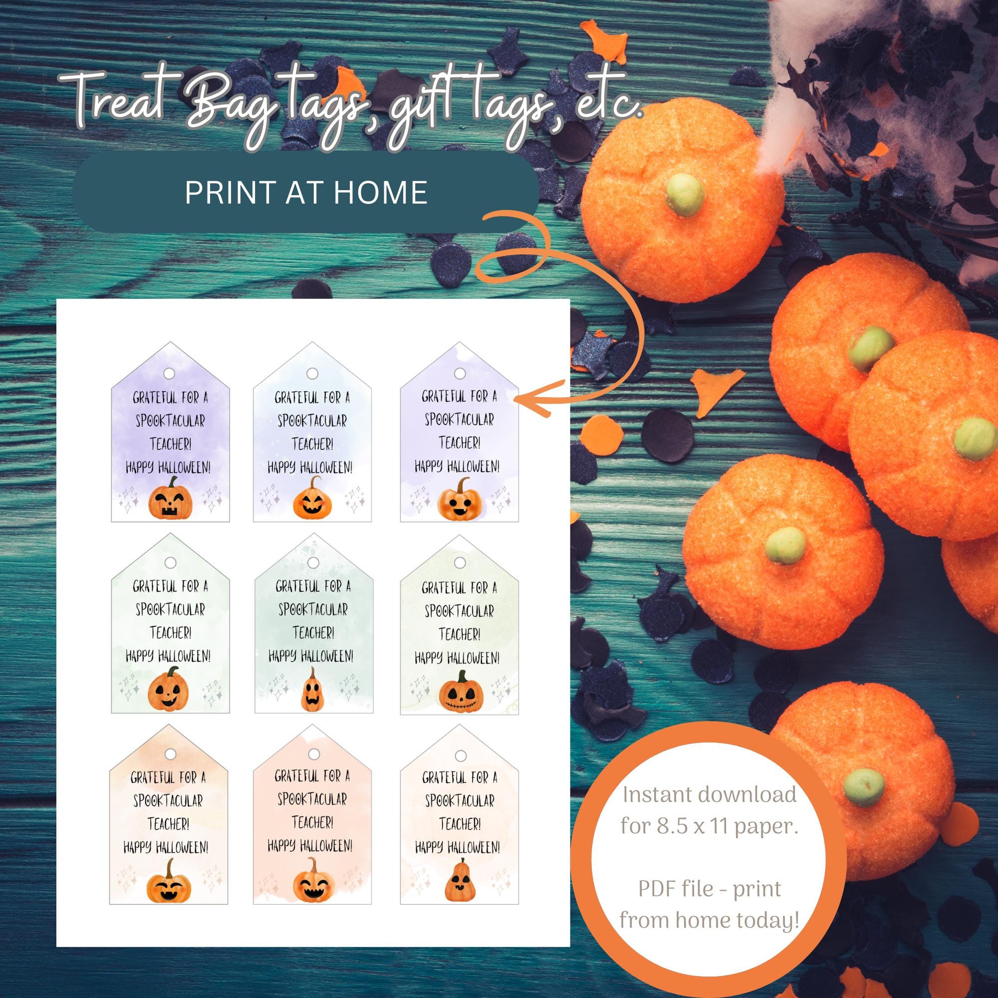 Teacher Halloween Gift Tags Printable, Bulk Teacher Gift Digital ...