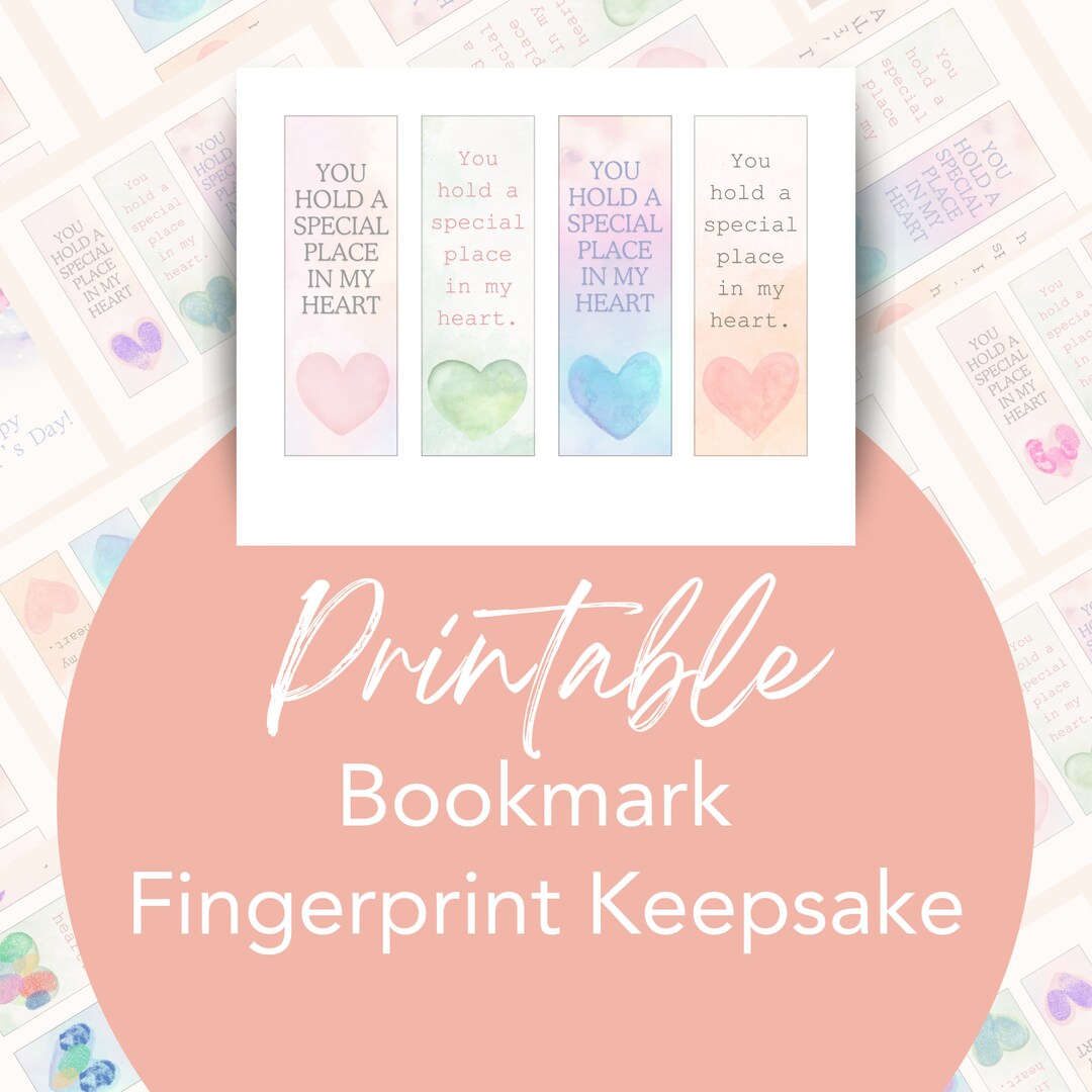 Mother's Day Gift Child Fingerprint Printable Bookmark Keepsake Mother ...