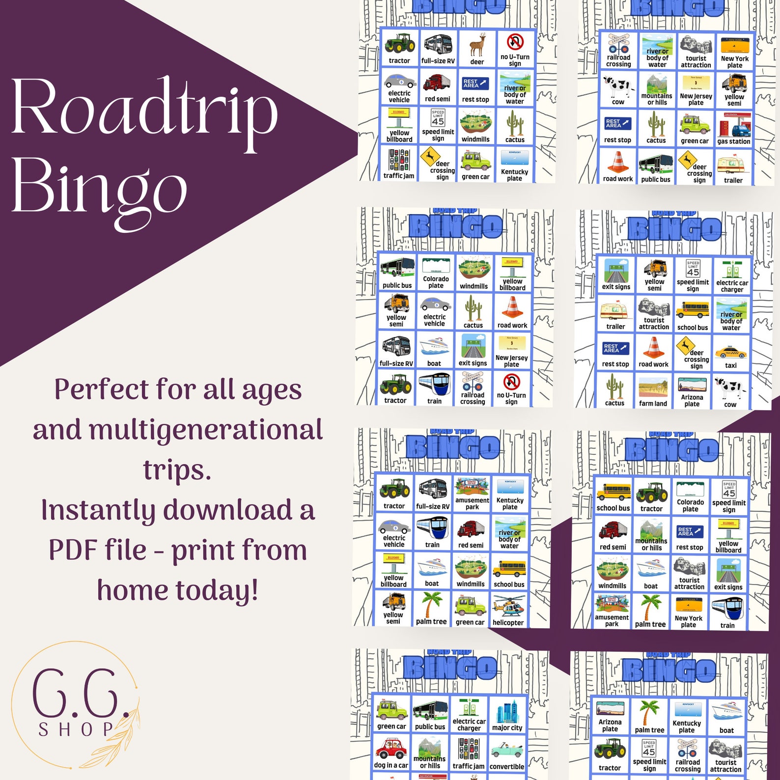 Road Trip Bingo Game Digital Download Printable Car Game Montessori ...