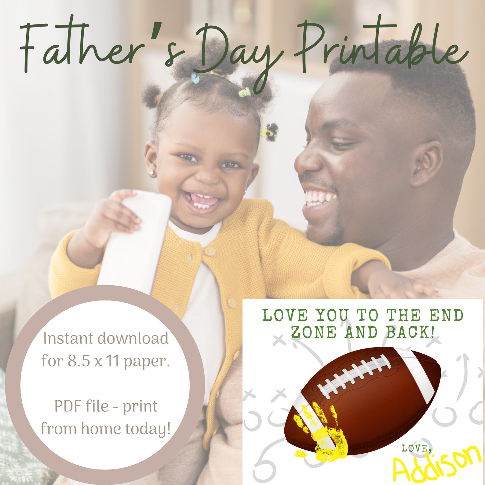 Hand Print Father's Day Football Card Handprint Printable Teacher ...