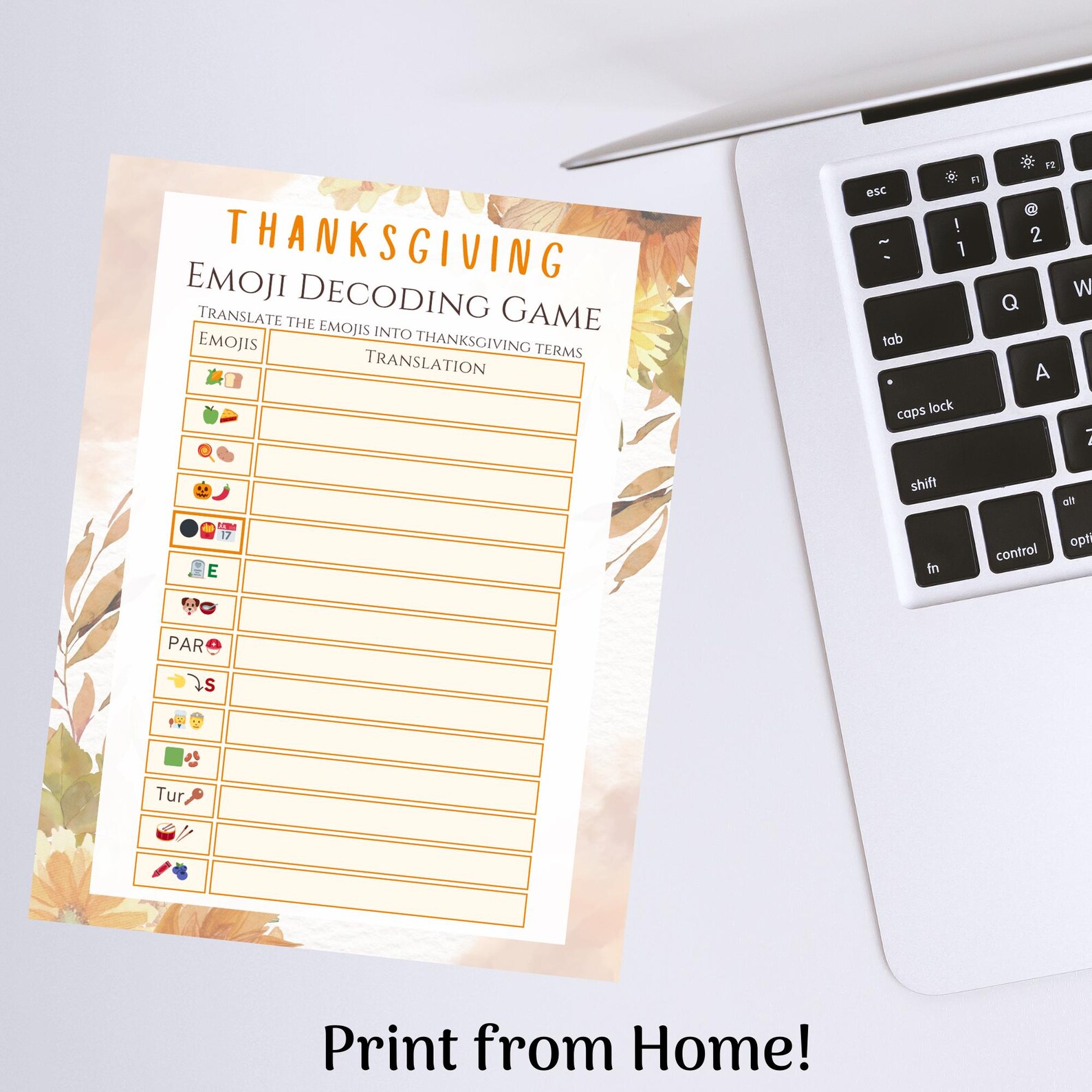 Thanksgiving Emoji Game Printable Thanksgiving Emoji Decoding Game Kids ...