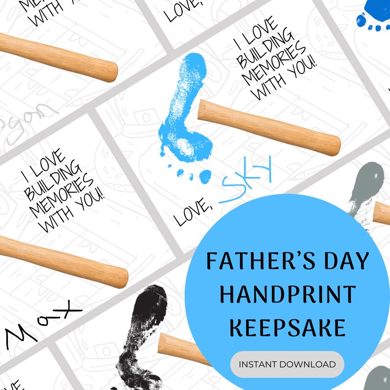 Footprint Father's Day Hammer Handmade Card Foot Print Printable ...