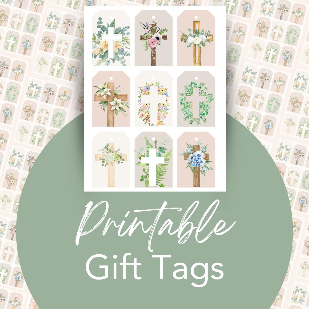 Cross Gift Tag Printable Set, 9 Different Designs, Christian Gift Tags ...