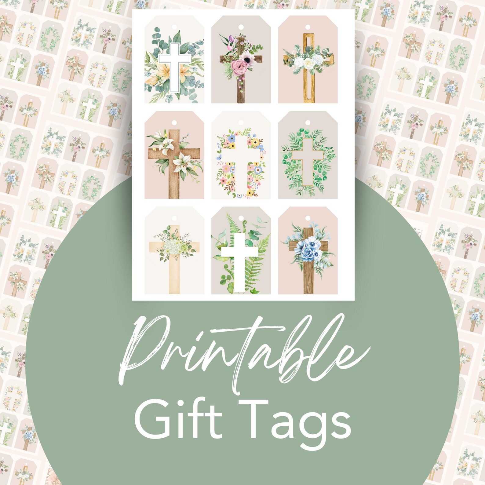 Cross Gift Tag Printable Set, 9 Different Designs, Christian Gift Tags ...