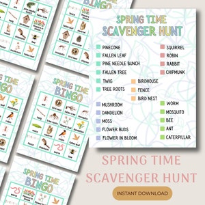 Printable Bundle Spring Bingo Game and Scavenger Hunt, Nature and Park ...