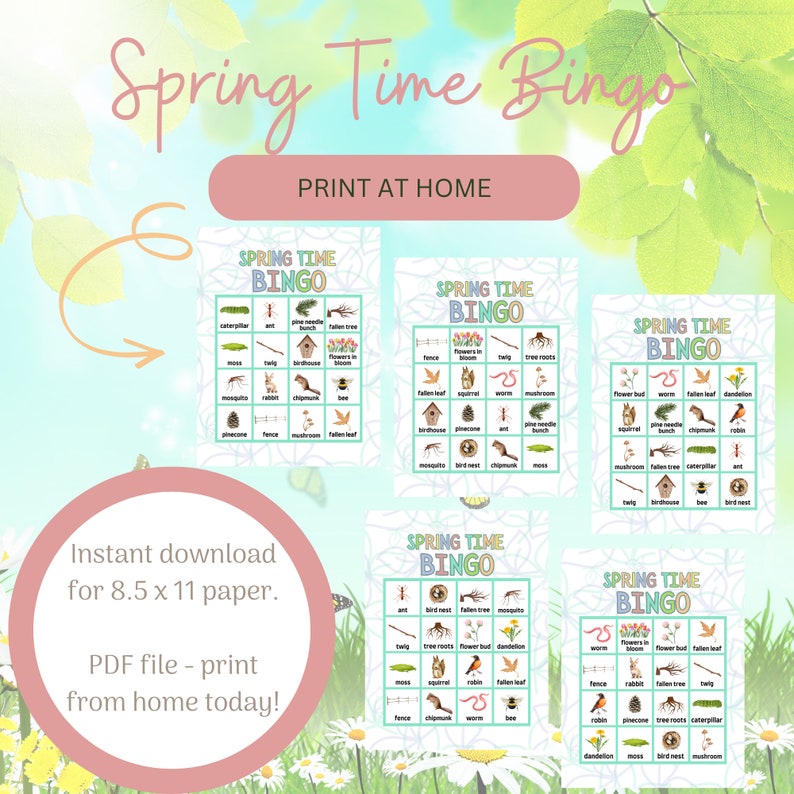 Printable Spring Bingo Game, Nature and Park Activity for Kids, Family ...