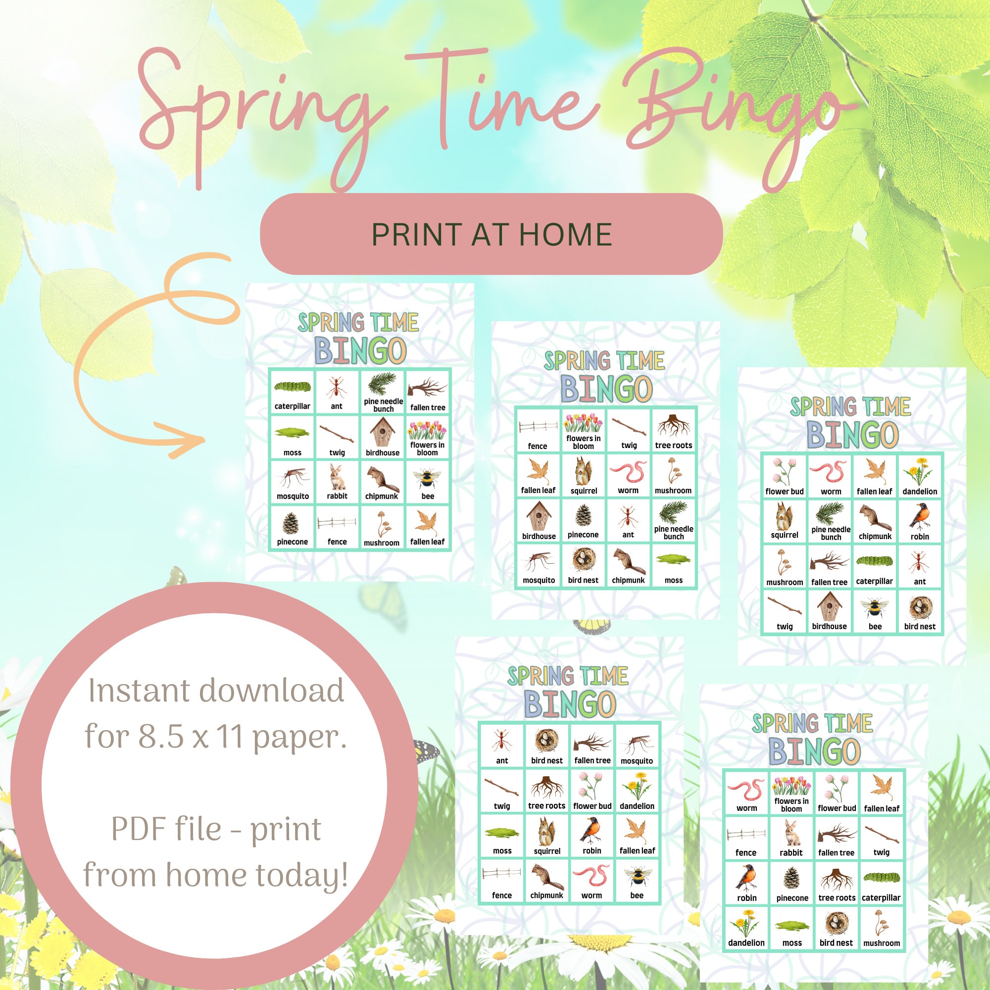 Printable Spring Bingo Game, Nature and Park Activity for Kids, Family ...