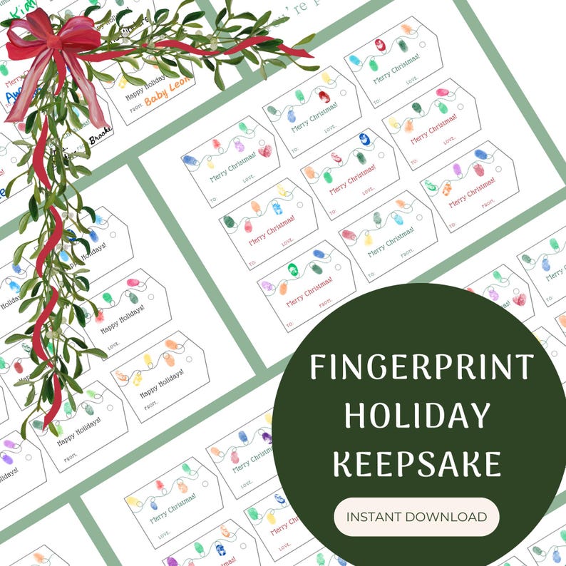 Christmas Holiday Gift Tags Printable Fingerprint Keepsake Homemade ...
