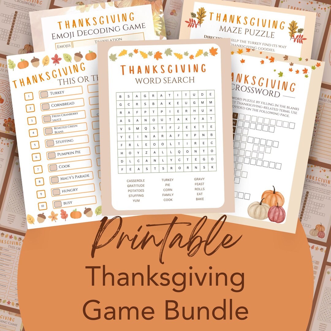 Thanksgiving Game Bundle Printable Thanksgiving Emoji Game Kids Table ...