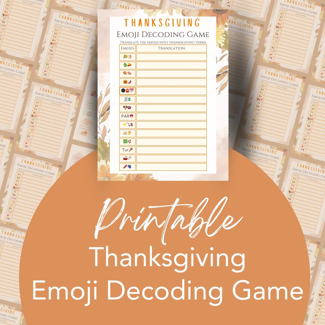 Thanksgiving Emoji Game Printable Thanksgiving Emoji Decoding Game Kids ...