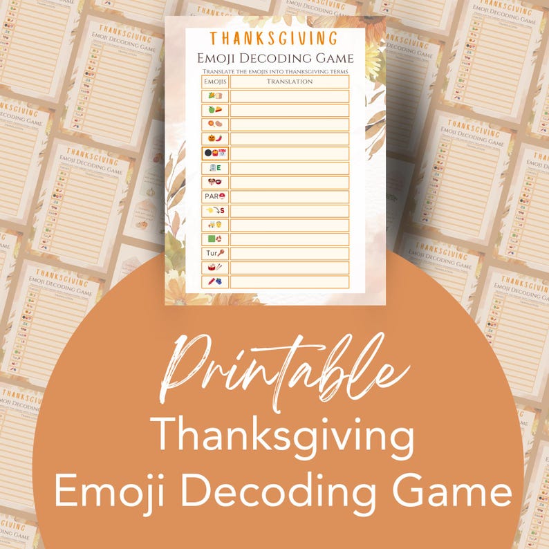 Thanksgiving Emoji Game Printable Thanksgiving Emoji Decoding Game Kids ...
