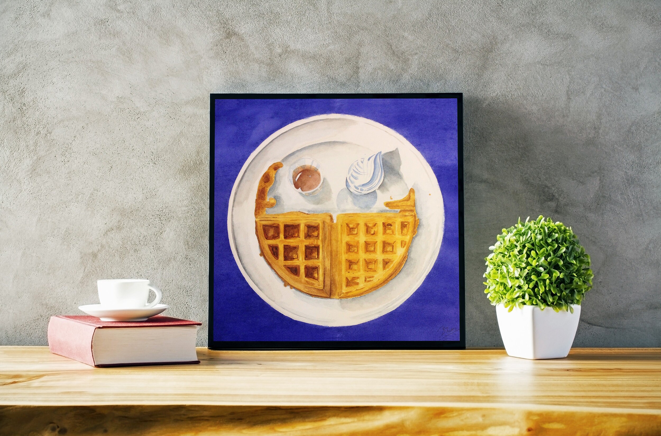 Happy Waffle, Printable, Digital, Downloadable, Watercolor ...