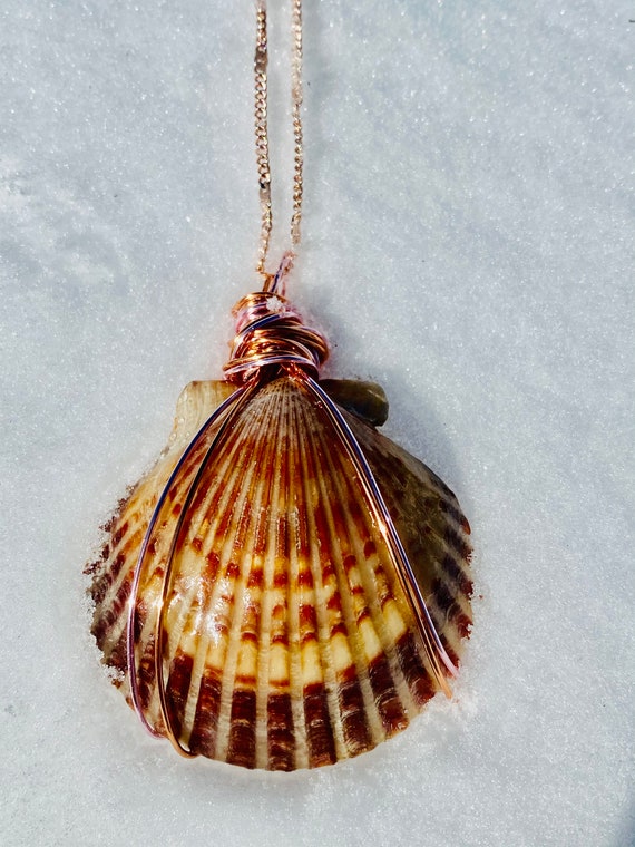 Copper and Pink Wire Wrapped Scallop Necklace on Rose Gold | Etsy
