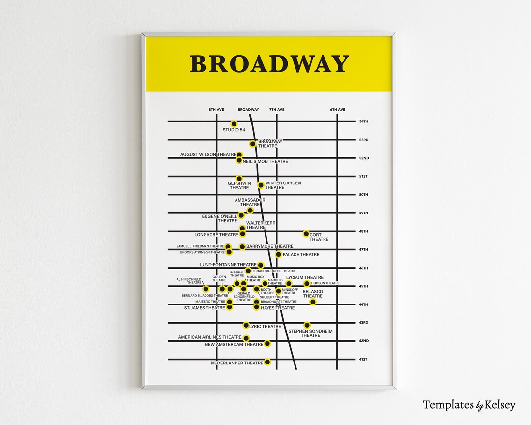 Broadway Theatre Map Art Print Sign Home Gift Broadway - Etsy
