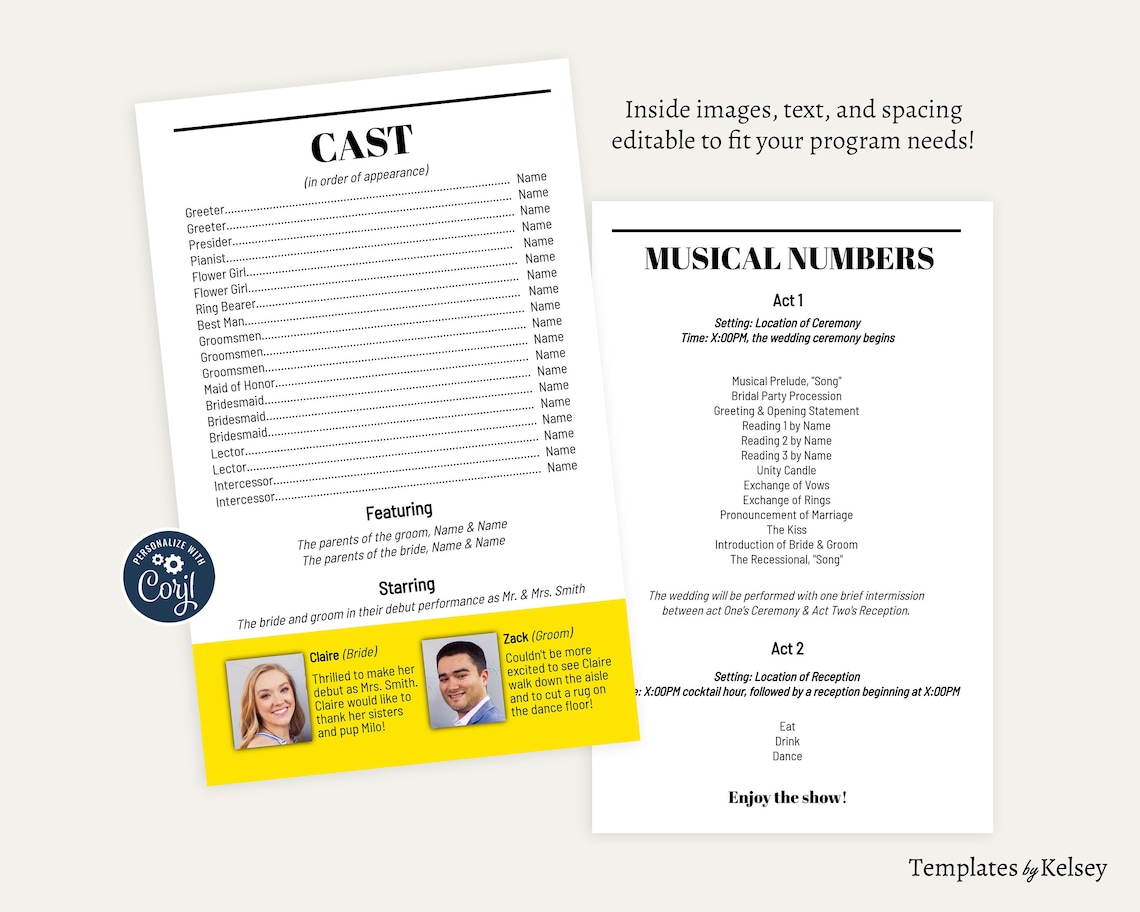 Wedding Program Template | Broadway, Theatre, Playbill-themed | Digital ...