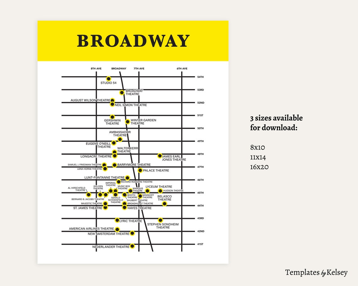 Broadway Theatre Map Art Print Sign Home Gift Broadway - Etsy