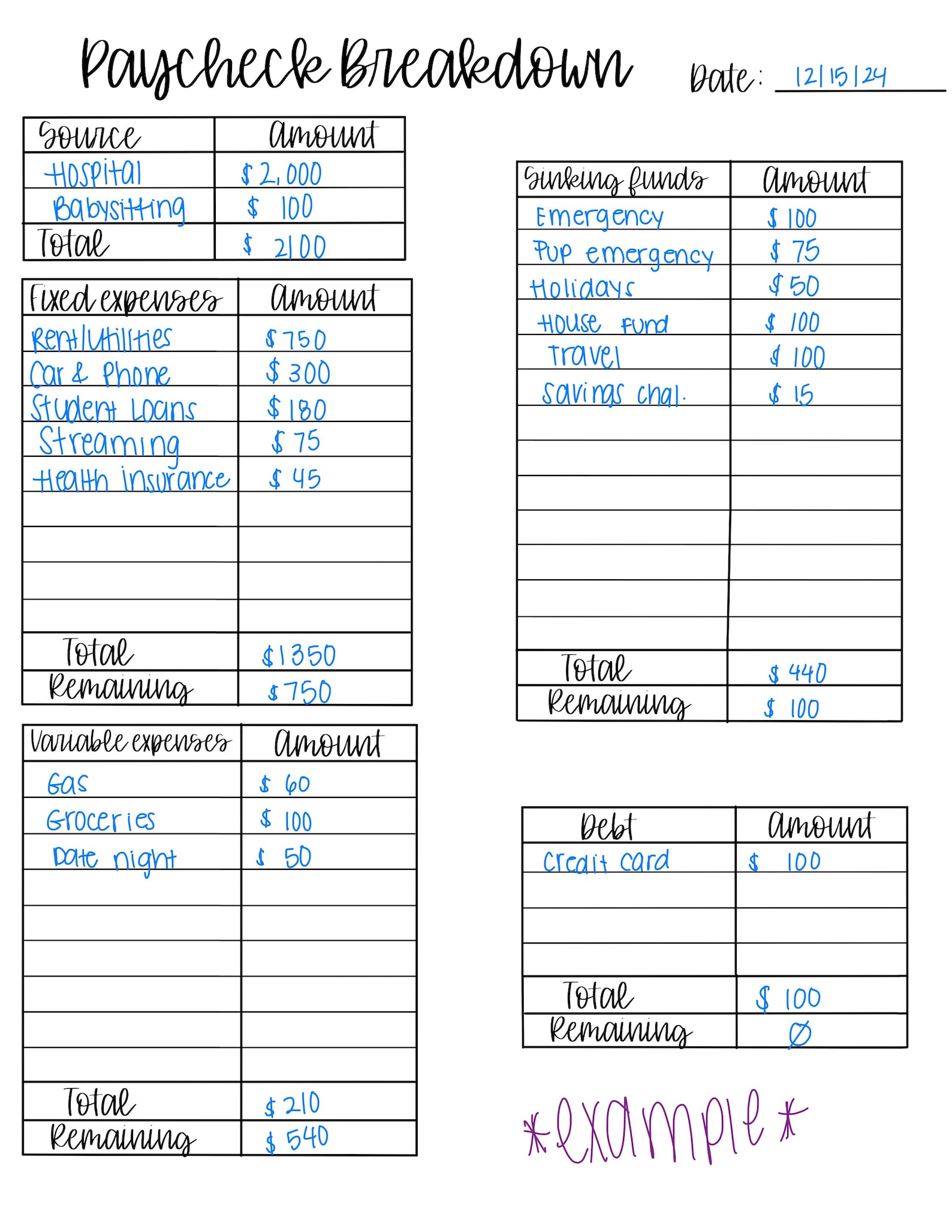 Paycheck Breakdown Cash Budget System Paycheck Budget Minimalist ...