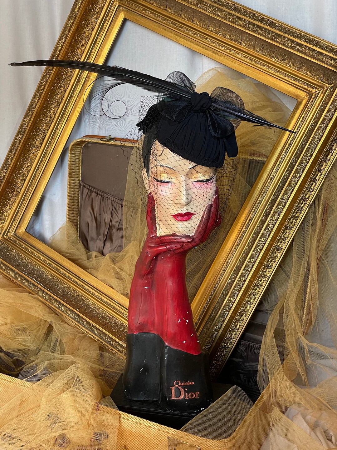 Bridal Black greta Hat With Feathers and Veiling - Etsy