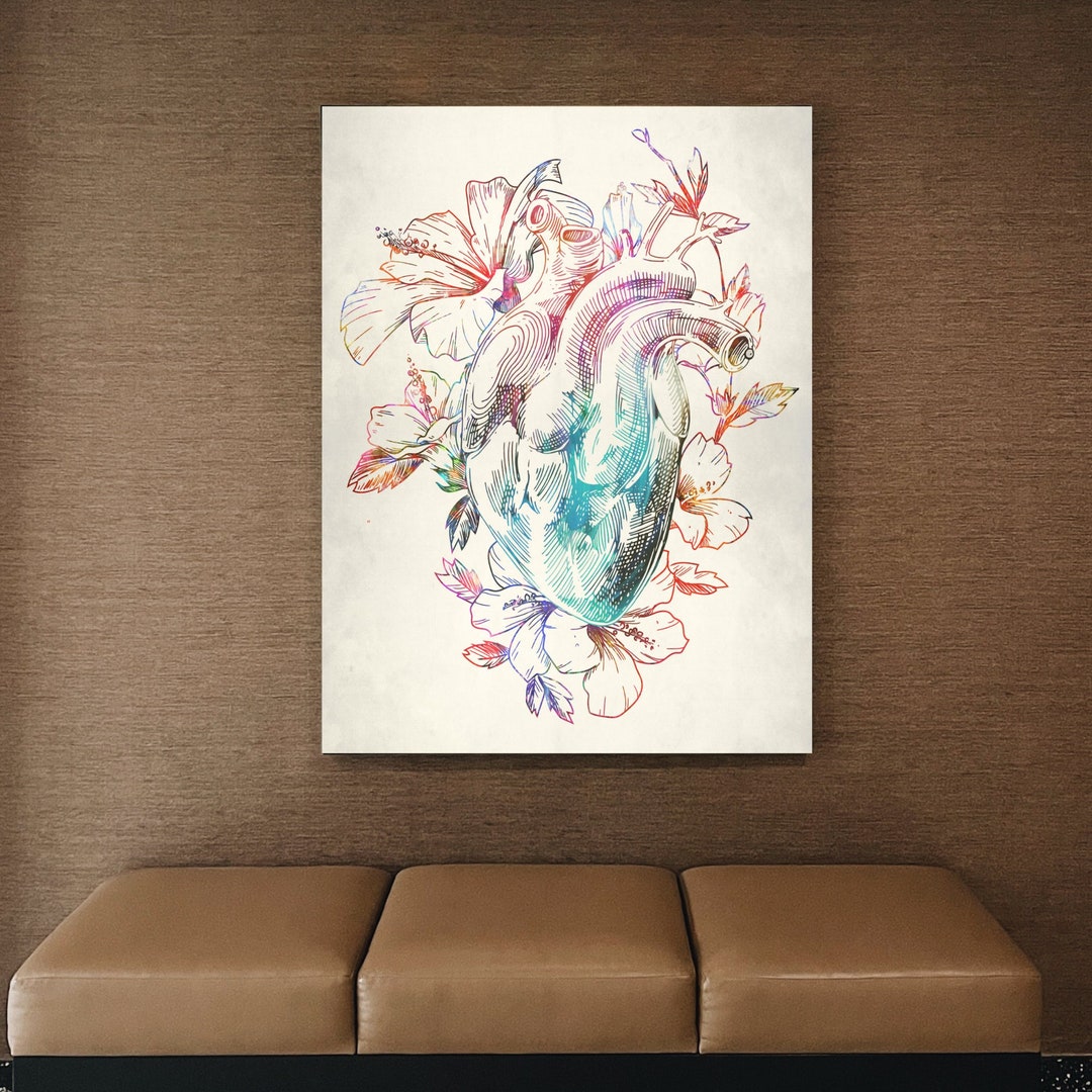 Anatomical Heart Canvas Print: Floral Medical Art, Doctor, Surgeon ...
