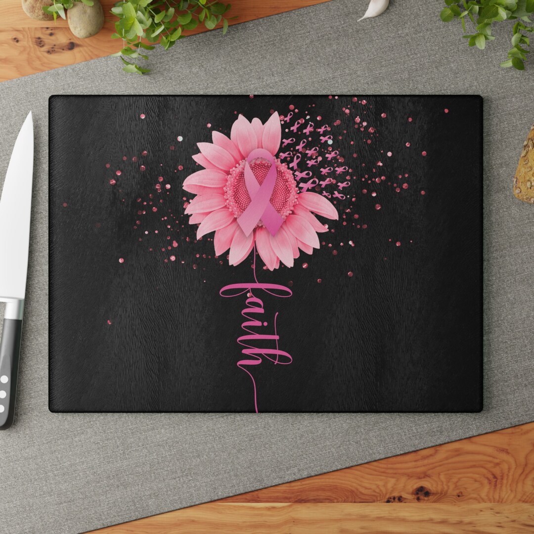 Breast Cancer Pink Ribbon Cutting Glass Board Gift, Pink Sister Cutting ...