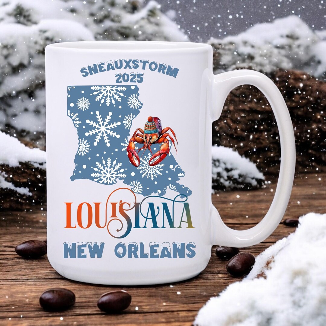 Louisiana Gulf Coast Snowstorm 2025 Mug, Cajun Sneauxstorm Survivor ...