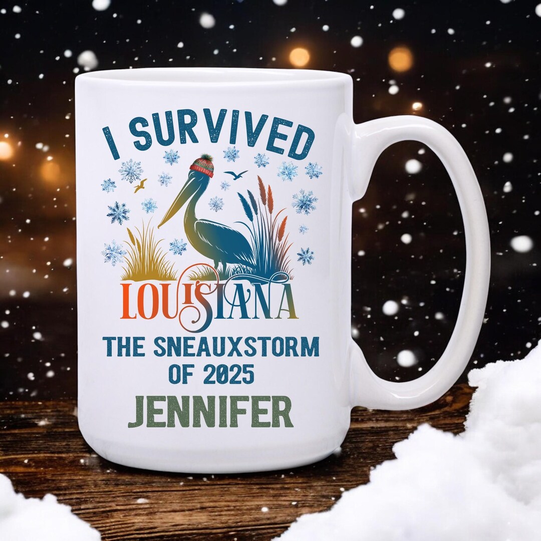 Louisiana Gulf Coast Snowstorm 2025 Mug, Cajun Sneauxstorm Survivor ...