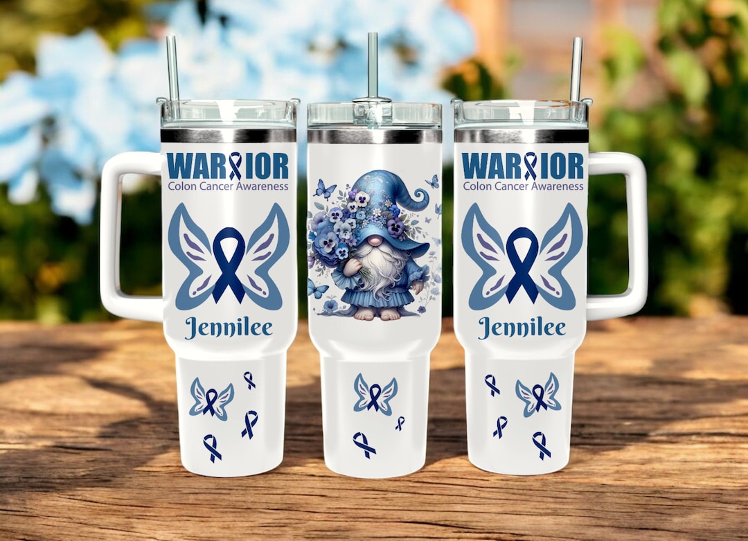 Colon Cancer Blue Ribbon Warrior Tumbler Gift, Custom Colorectal ...