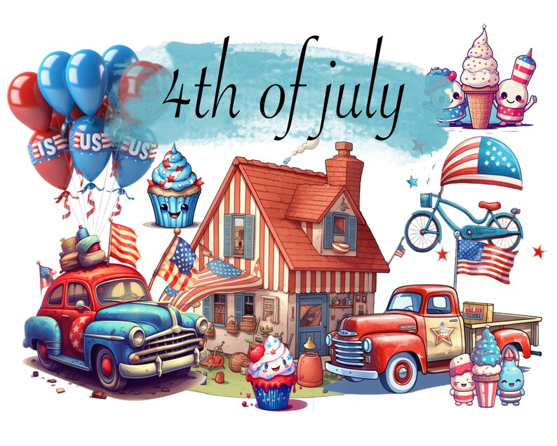4th of July Clipart Independence Day Watercolor 4th July - Etsy
