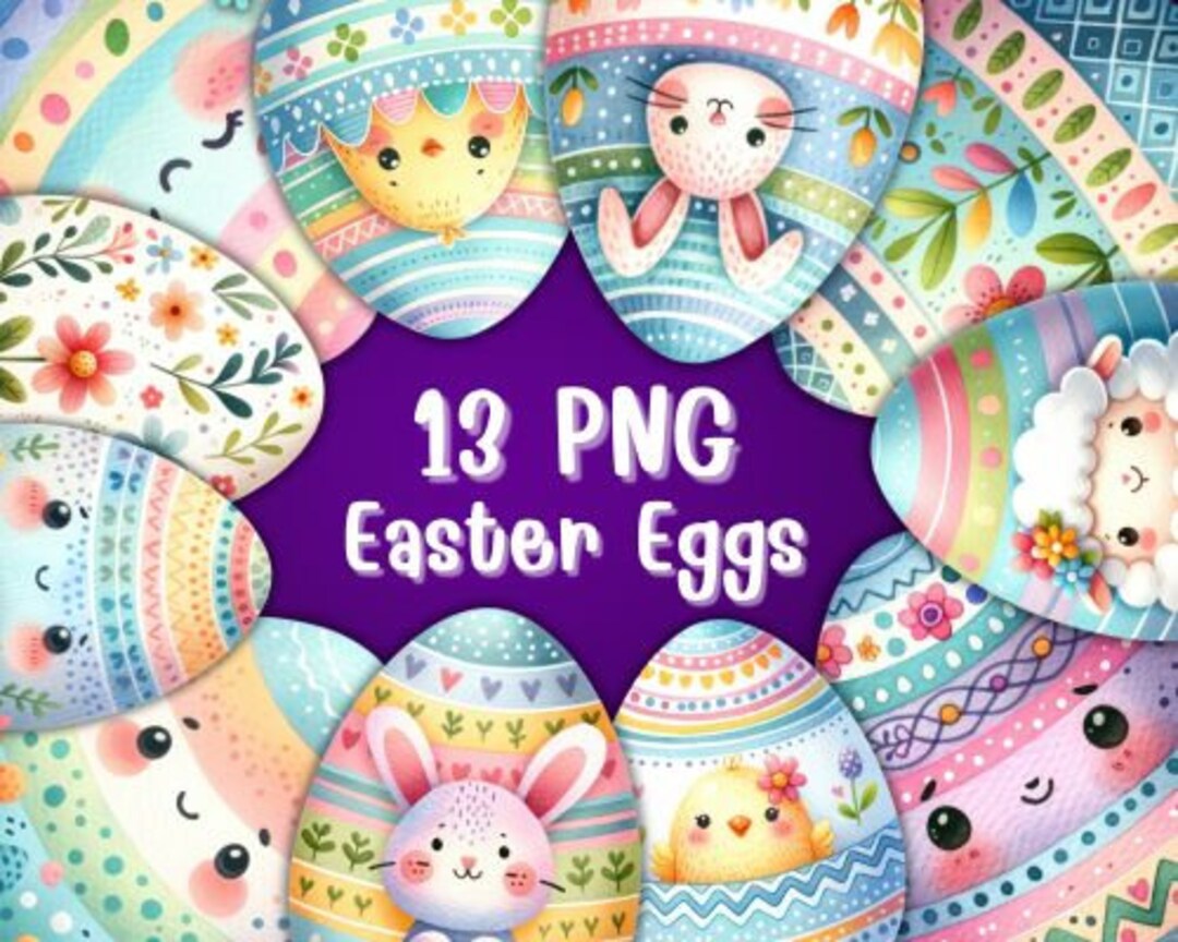 13 Easter Eggs Clipart, Watercolor PNG, Charming Easter Bundle, Clipart ...