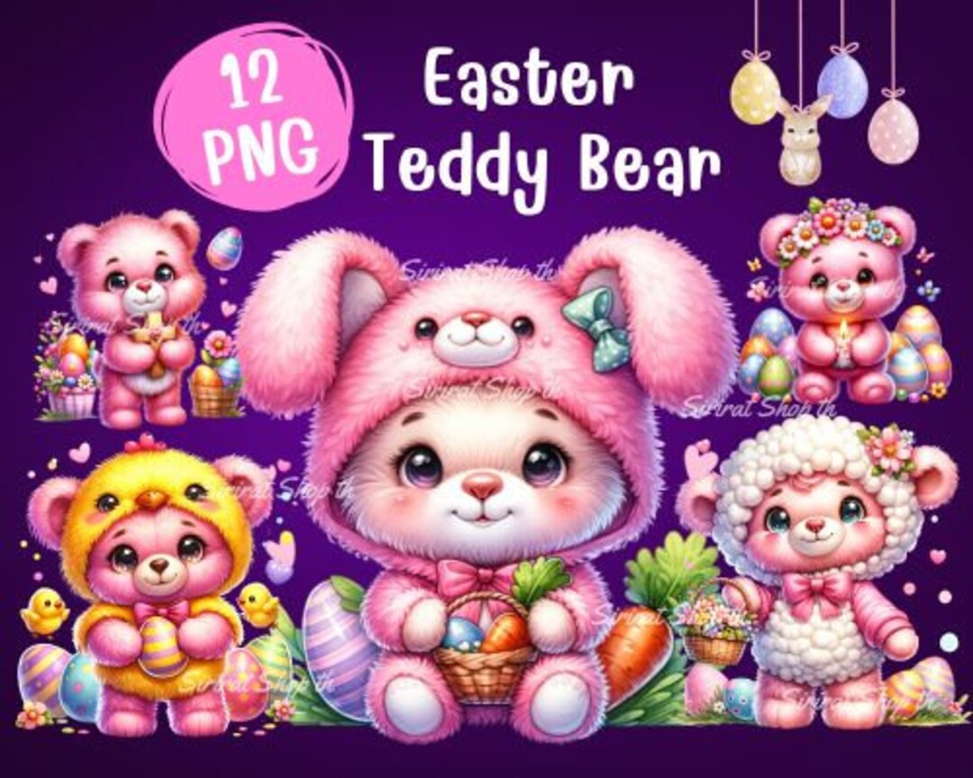 12 PNG Easter Teddy Bear Clipart Bundle for Crafts and Scrapbooking ...