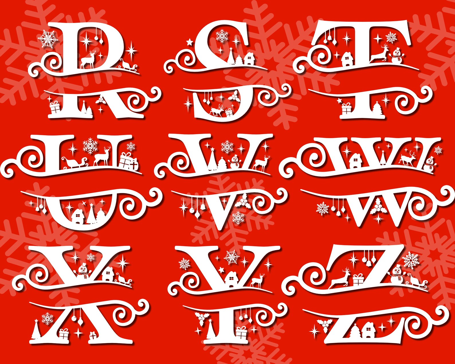 Christmas Split Alphabet Svg,christmas Monogram Svg, Christmas Svg Cut ...