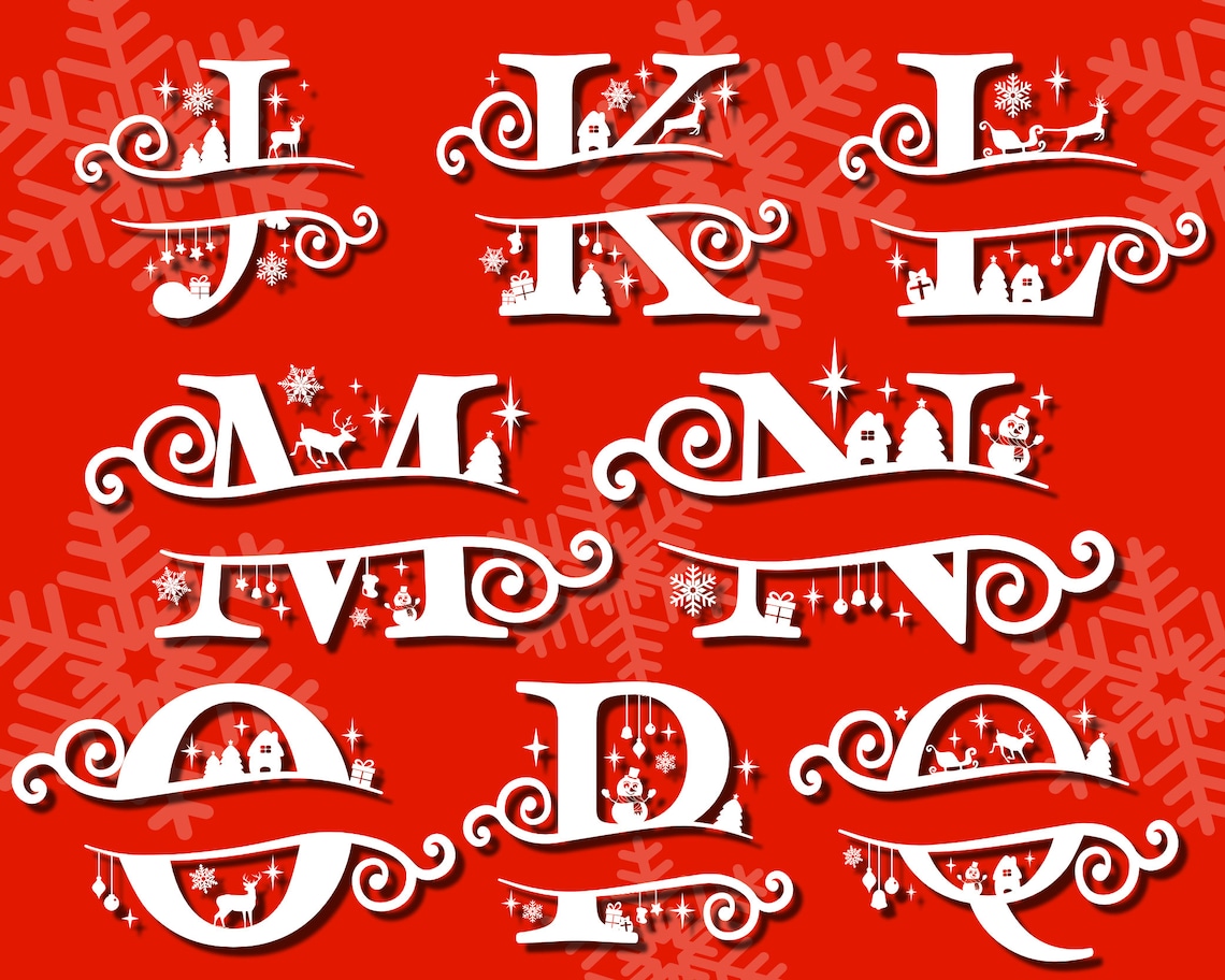 Christmas Split Alphabet Svg,christmas Monogram Svg, Christmas Svg Cut ...