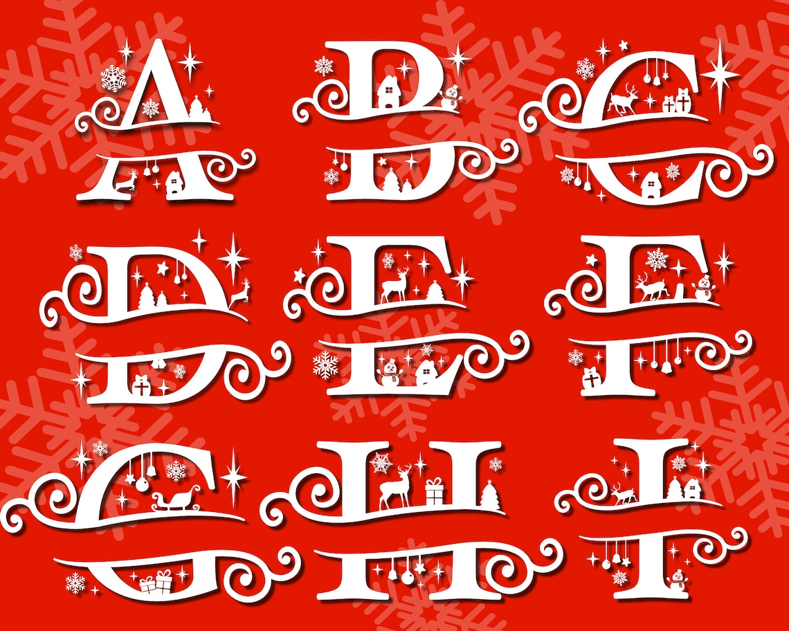 Christmas Split Alphabet Svg,christmas Monogram Svg, Christmas Svg Cut ...