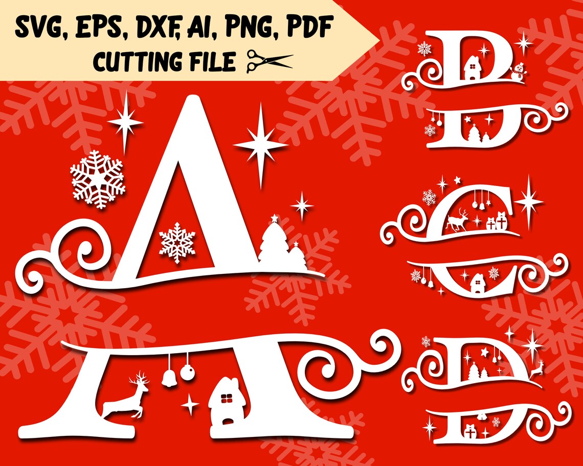 Christmas Split Alphabet Svg,christmas Monogram Svg, Christmas Svg Cut ...