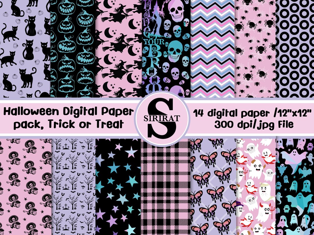 Pink & Purple Halloween Digital Paper Pack, Trick or Treat With ...