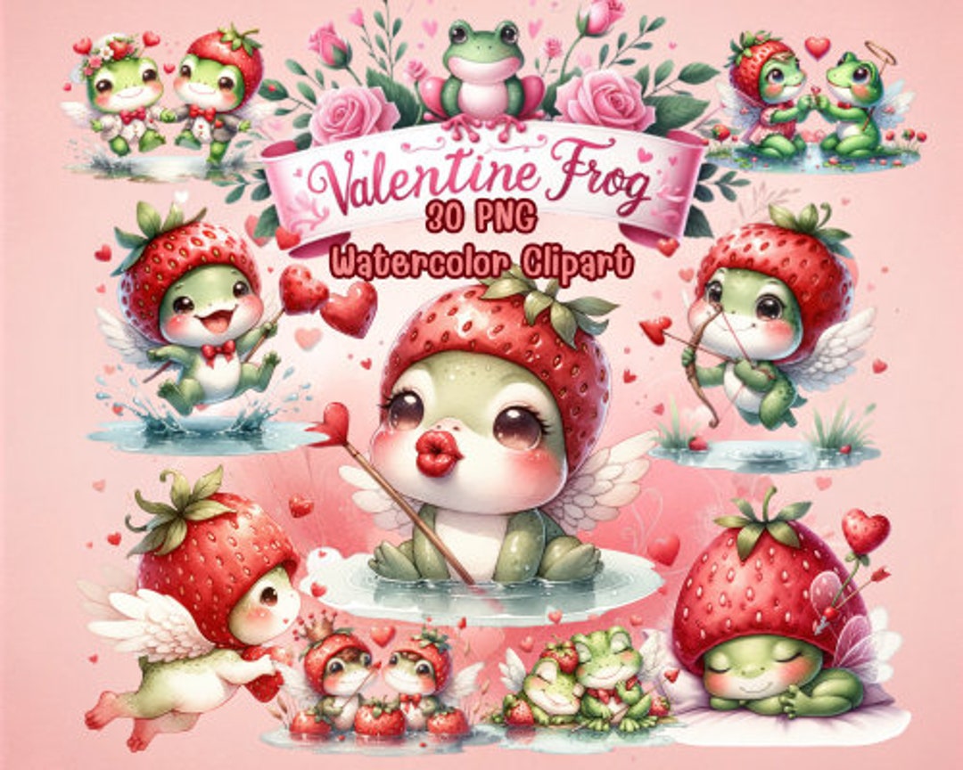 Watercolor Valentines Frog Cupid Clipart Bundle (30 PNG) - Etsy