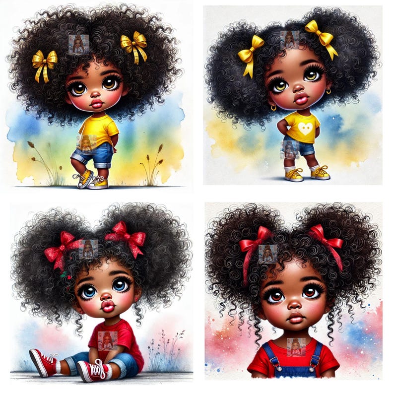 Clip Art African American Little Girls With Pigtails - Etsy