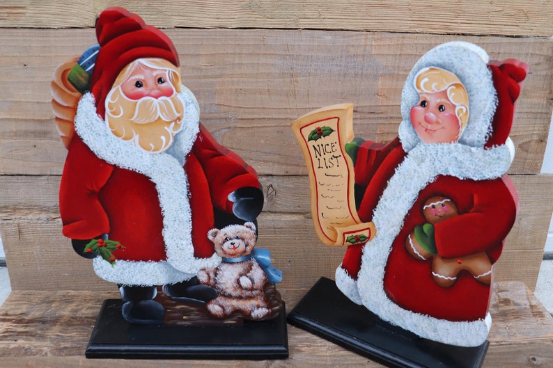 Hand Painted Standing Mr. & Mrs. Claus Wood Christmas - Etsy