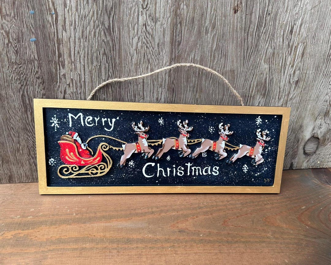 Hand-painted Santa Sleigh Christmas Sign | Rustic Holiday Wood Decor - Etsy