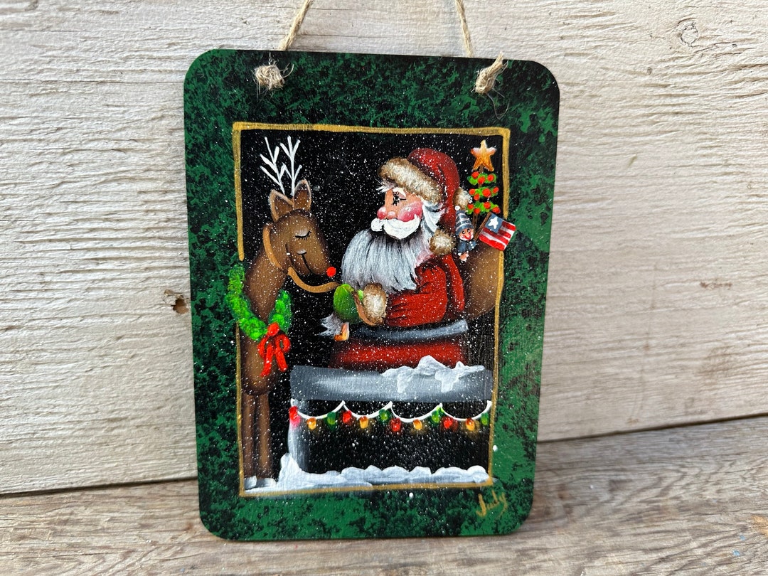 Hand Painted Santa and Reindeer Picture Frame - Etsy