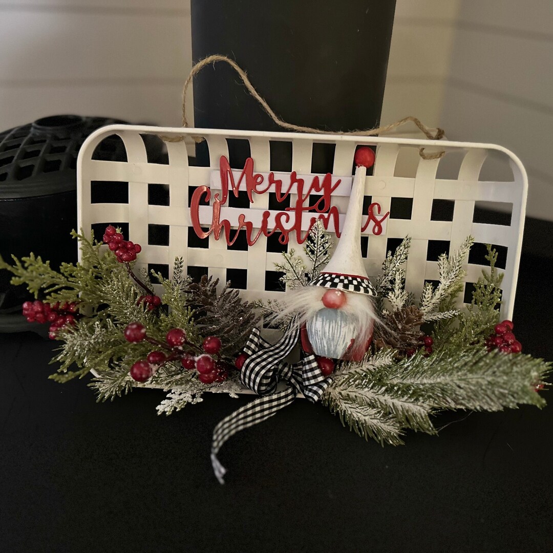 Hand Painted Merry Christmas Basket Hanging Holiday Sign With Greenery ...