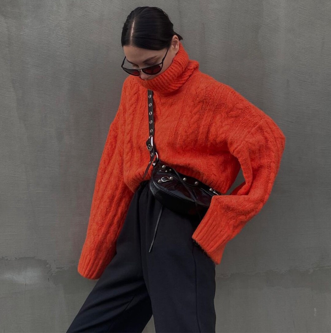 Cozy Sweater for Fall in Orange Color Woman Cozy Turtle Neck - Etsy