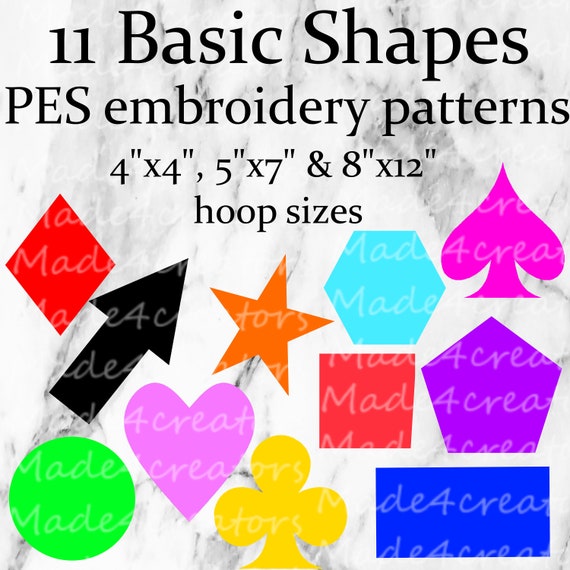 PES Embroidery Files for Basic Shapes Instant Download | Etsy