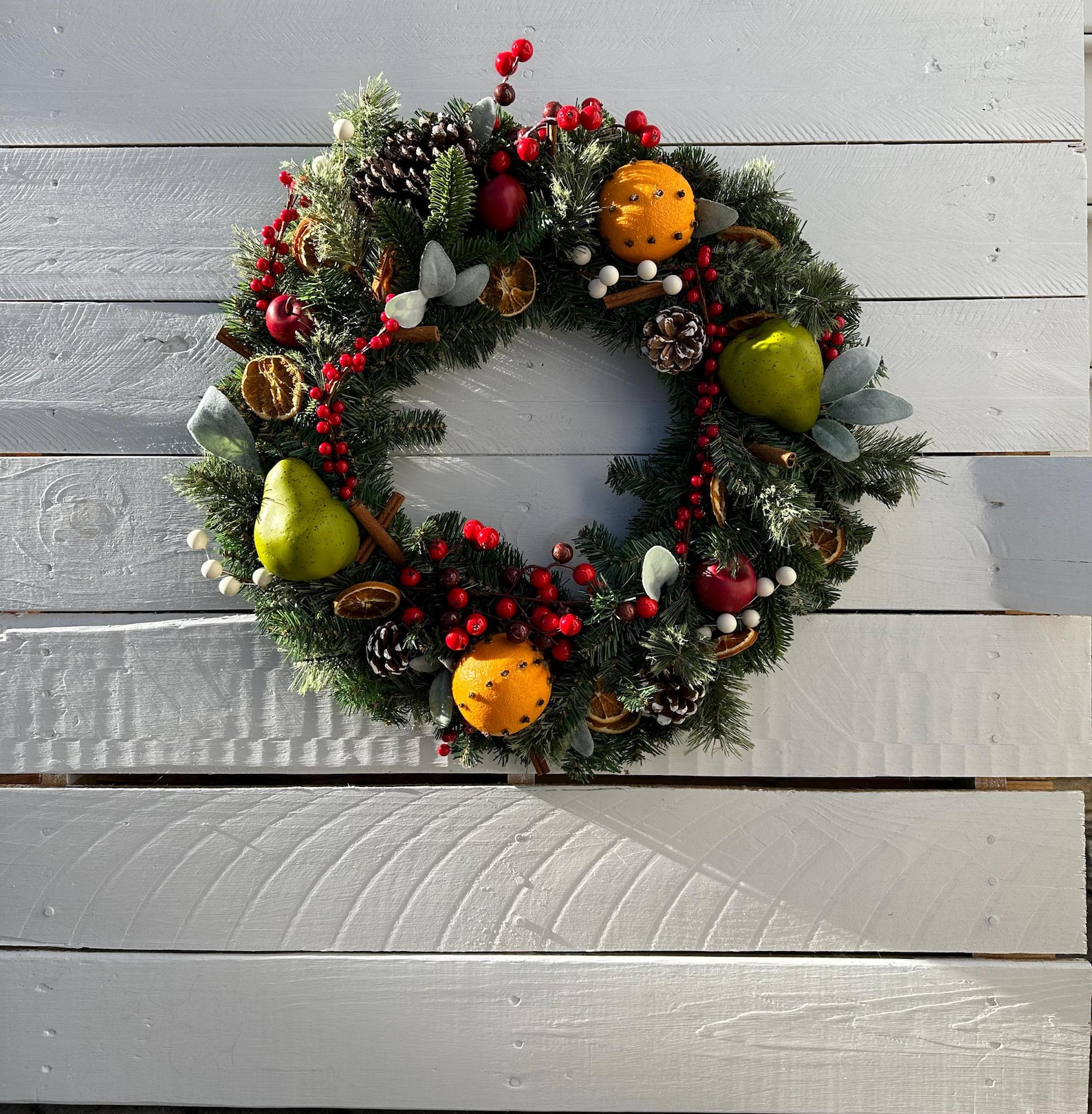 Christmas Fruit Wreath, Christmas Wreath, Evergreen Wreath, Pine Wreath ...