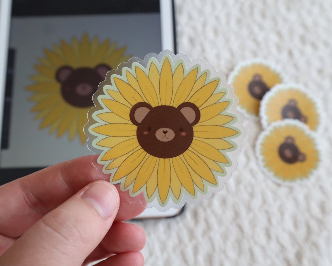Sunflower Bear Clear Sticker | Weatherproof Vinyl Matte Sticker ...